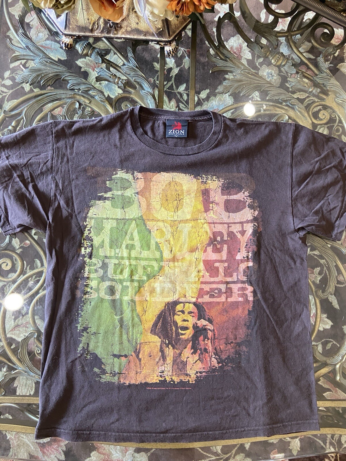 Zion Rootswear Bob Marley Buffalo Soldier T Shirt Brown Rasta Men’s ...