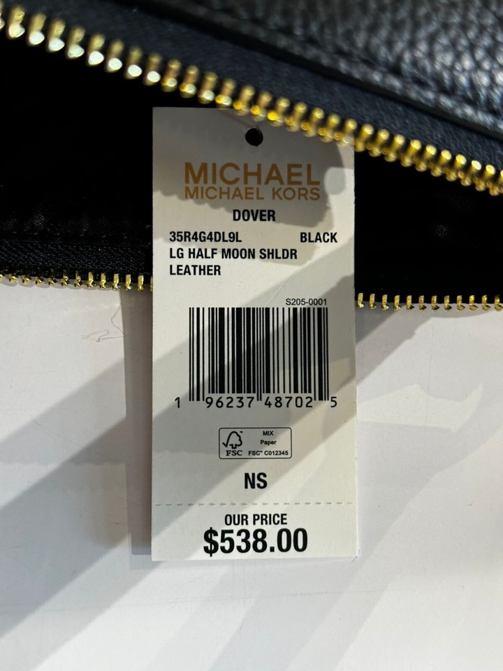 Michael Kors Dover Large Leather Top Zip Half Moon Shoulder Bag Handbag ...