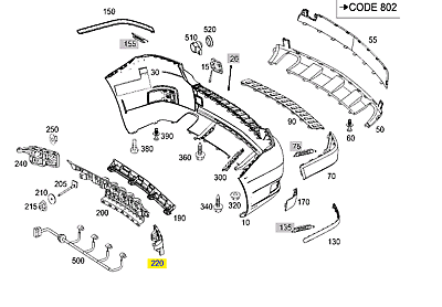 Mercedes-Benz GLK Class X204 Rear Bumper Top Left Carrier A2048852365 ...