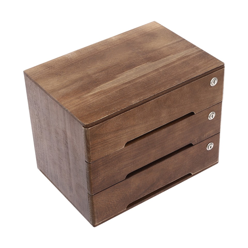 Walnut Wooden Desktop Storage Cabinet with Lockable Drawers and ...