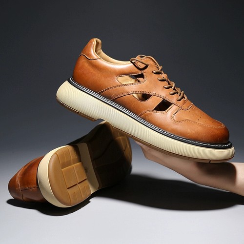 Roman Style Closed Toe Sandals Formal Lace Up Real Leather Mens Shoes ...