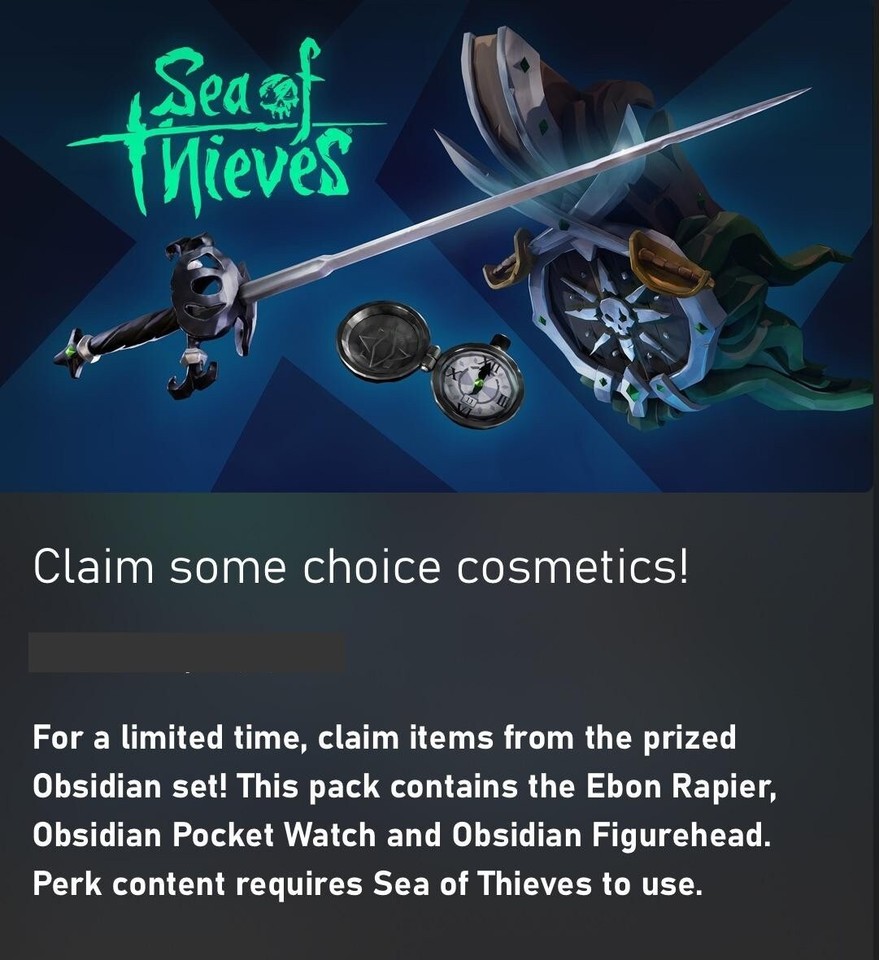 Sea of Thieves Ebon Rapier Pack , Obsidian Figurehead & Watch 🌎 XBOX ...