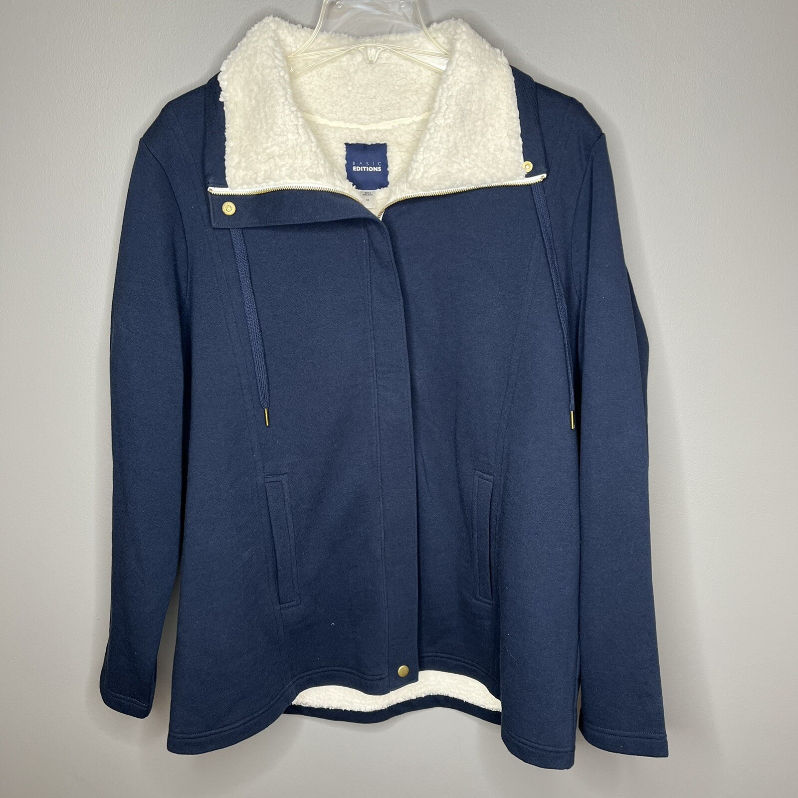 Basic Editions Men’s Size 1X Fleece Navy Blue Full Zip Jacket Pockets ...