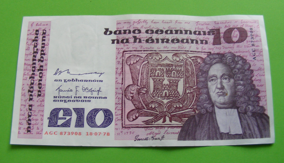 1978 Ireland Ten Pound Note Consecutive Pair Old Irish £10 Banknote ...