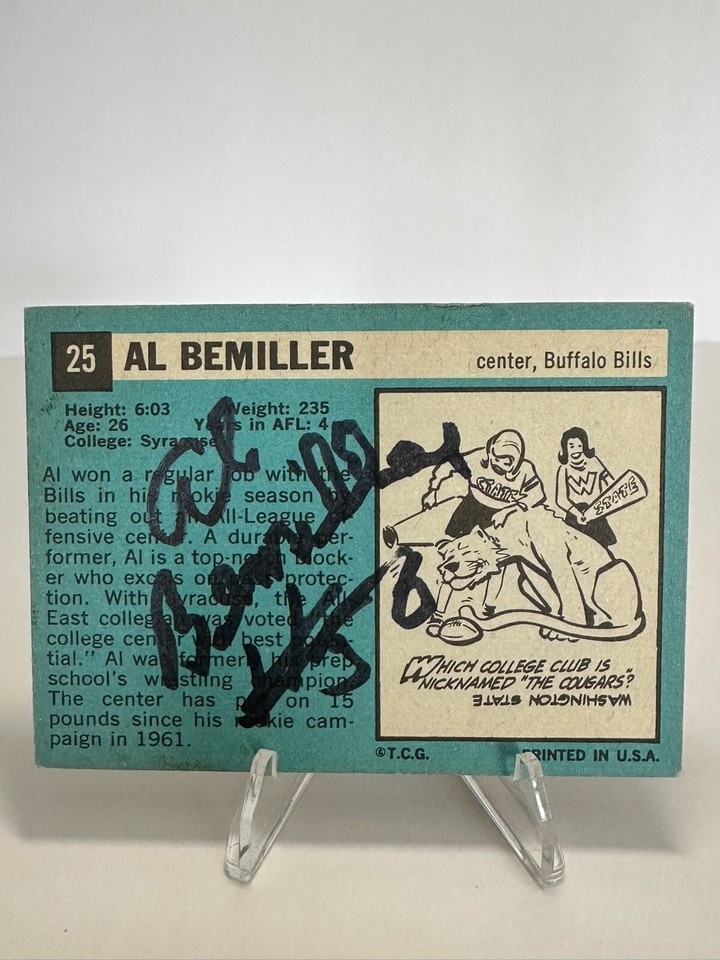 1964 Topps Al Bemiller Signed RC Rookie Card Auto Autograph NFL Buffalo ...