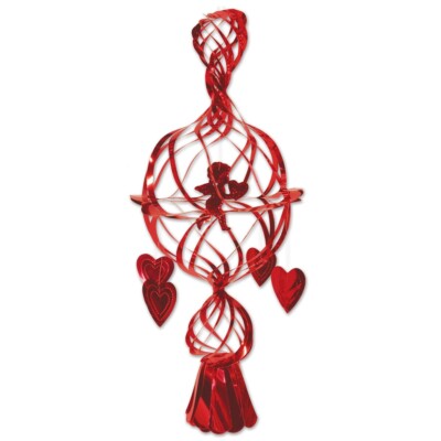 VALENTINES DAY CUPID & HEARTS METALLIC HANGING DECORATION HEART CUPIDS ...