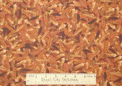 Bird Feathers All Over Rust Nature Cotton Fabric David Textiles Fabrics ...