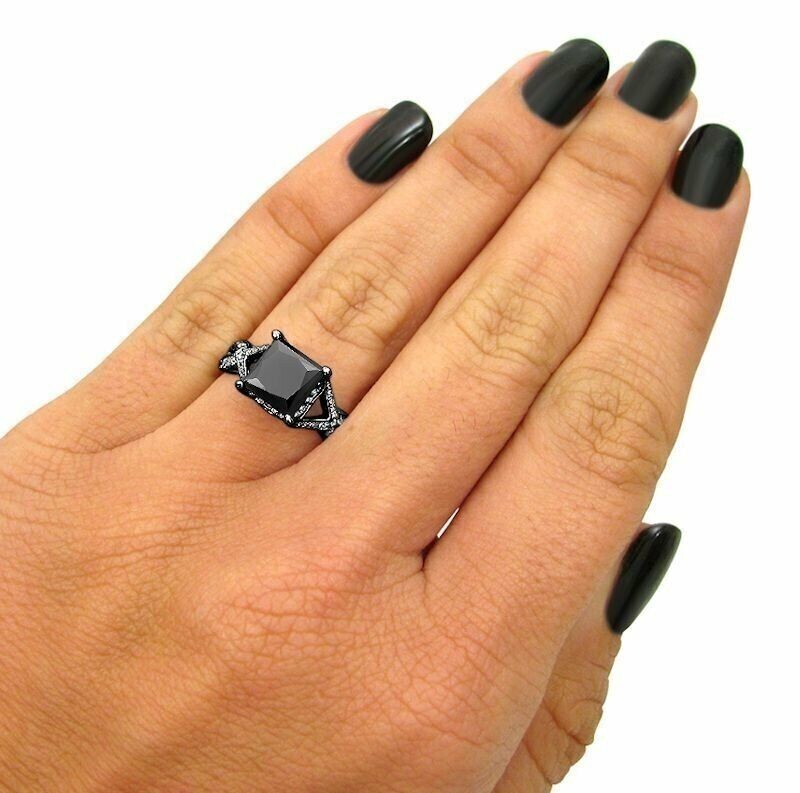 2.00 Ct Princess Lab-Created Black Diamond Engagement Ring 14K Black ...