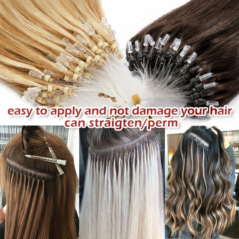 THICK Micro Bead Loop Hair Extensions Human Hair Balayage Brown Micro ...