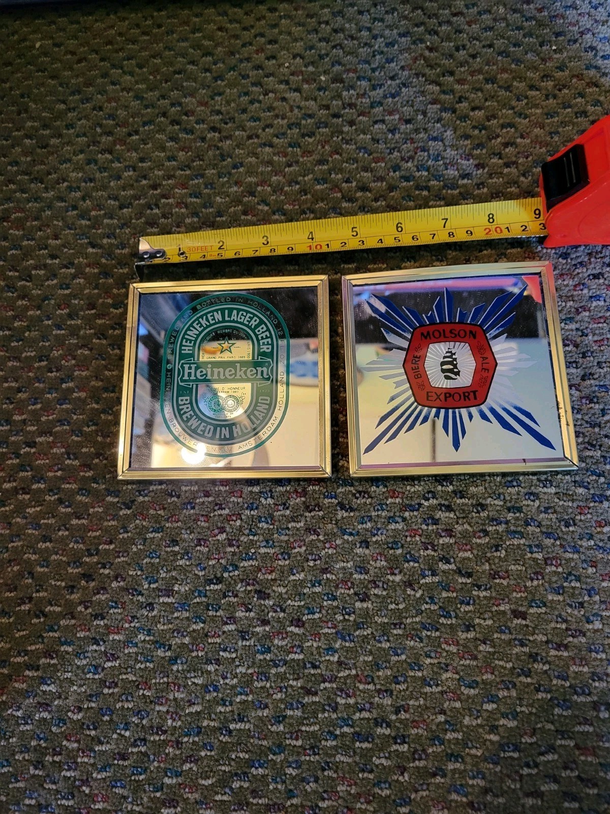 Vintage Molson Export Heineken Carnival Glass Mirror Prize 4.5"x4.5 ...