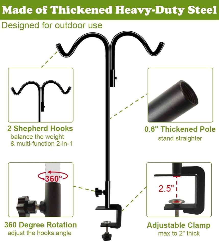 Koutemie 40" Double Deck Hook Railing Adjustable Outdoor Shepherd Hook ...