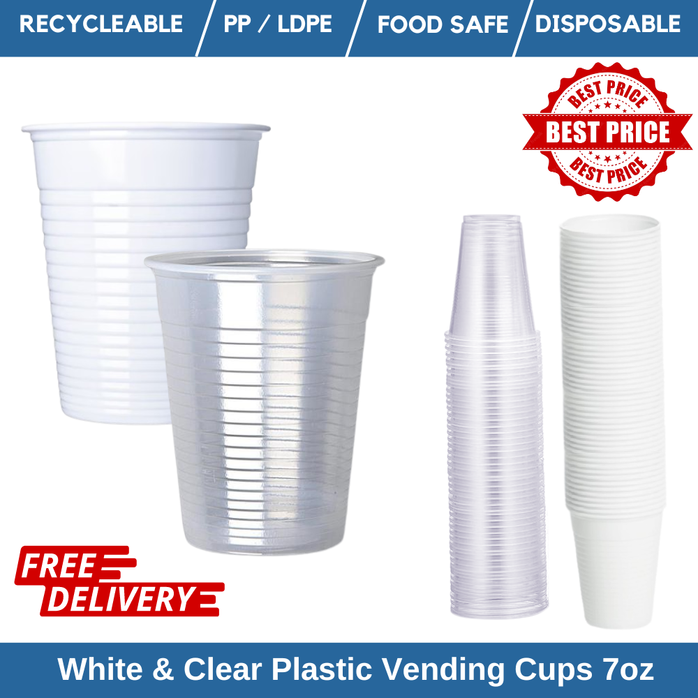 White & Clear Plastic Vending Cups Reusable / Disposable Drinking Cups ...