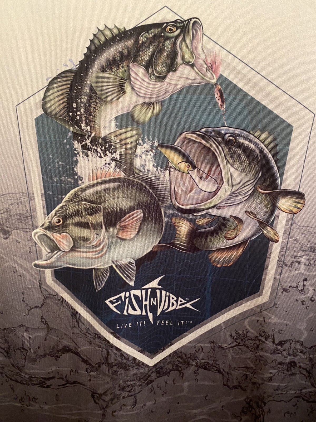 NWT.. Fish-n-Vibe Blue & White..Live It Feel It.. Fishing LS Tee Mens ...