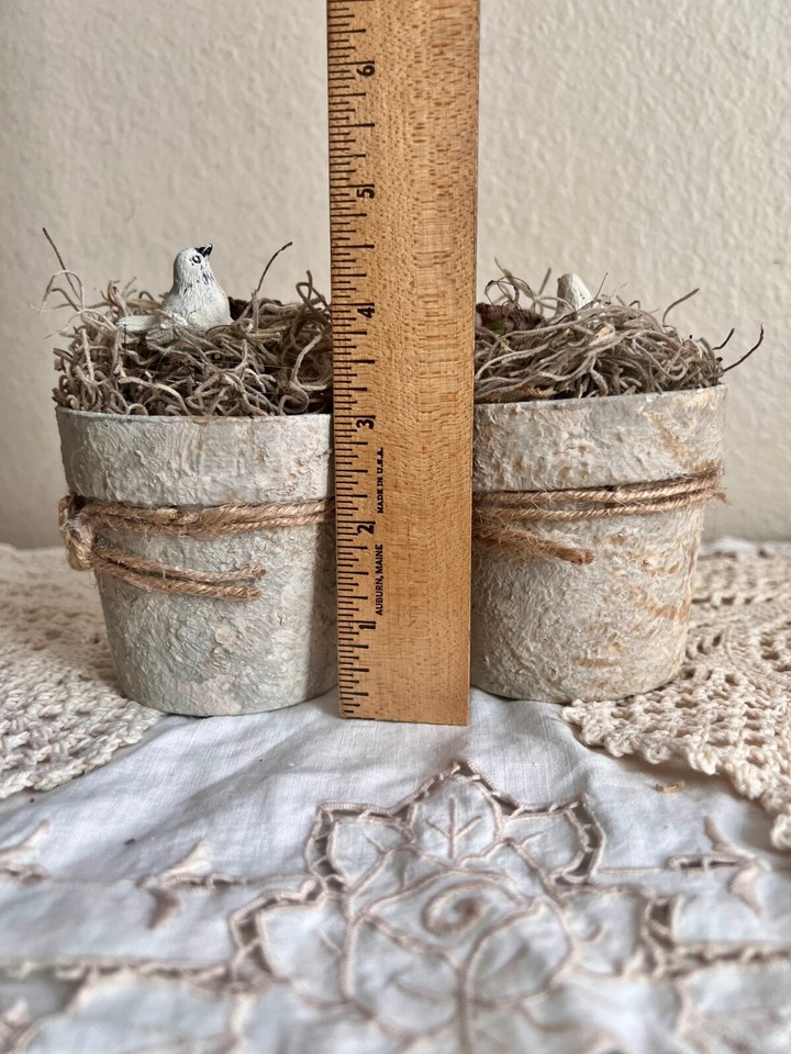 Set of 2 Upcycled French Country Small Pots with Birds and Nests | eBay