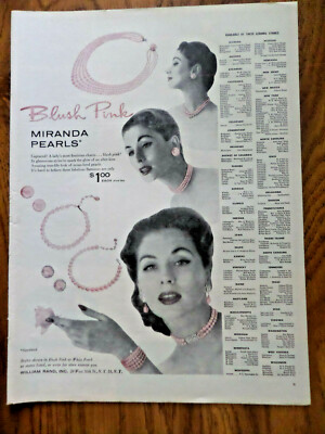 1956 Blush Pink Miranda Pearls Jewelry Ad | eBay