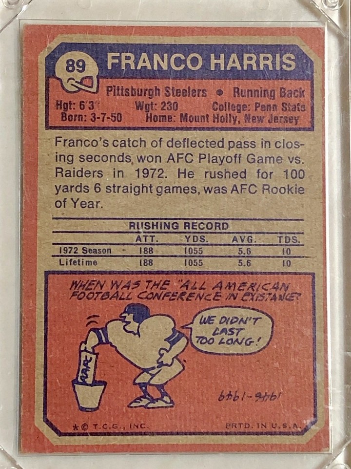 FRANCO HARRIS, Rookie Card, #89, Topps 1973 | eBay