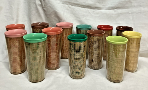 Lot / 13 Vintage Insulated RAFFIA WARE Thermo Temp, Tall, Burlap Woven ...