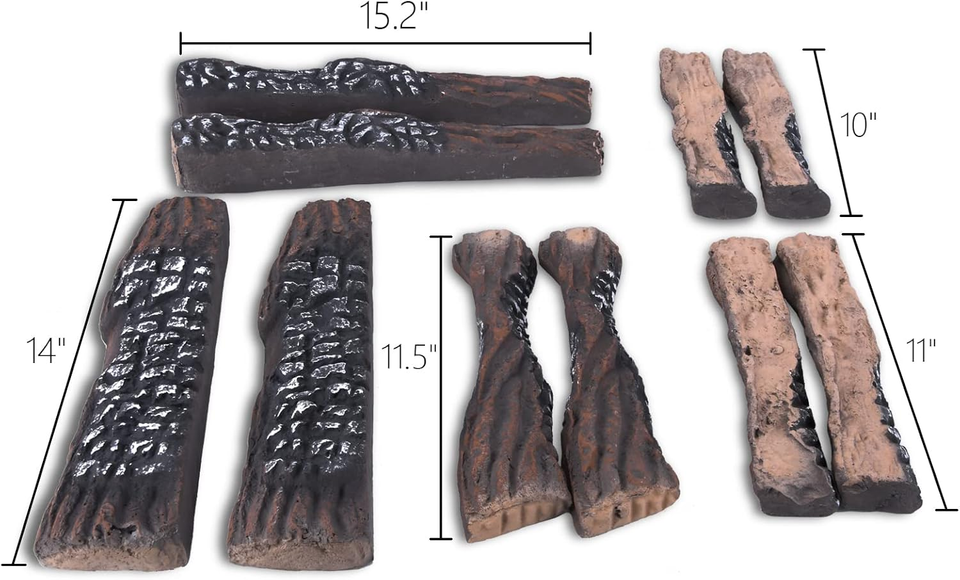 10-Piece Realistic Ceramic Gas Logs for Fireplaces & Fire Pits - Heat ...