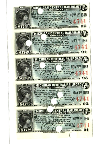 5 FOR 1 MONEY "MICHIGAN" (BONDS) 1800'S "5 FOR 1 MONEY"(RAILROAD CO ...