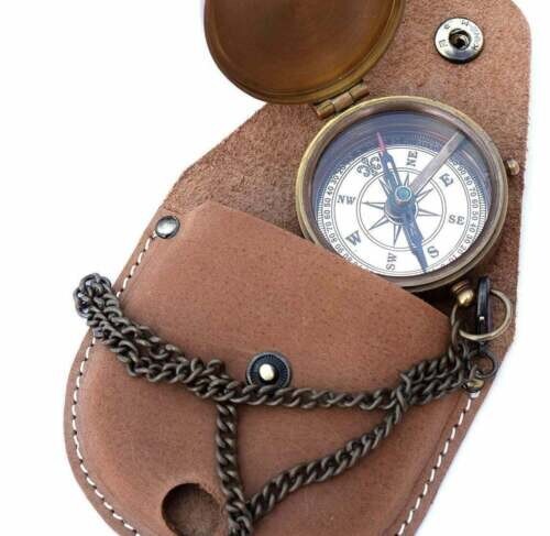 Antique Vintage Maritime 2" brass pocket nautical compass with leather ...