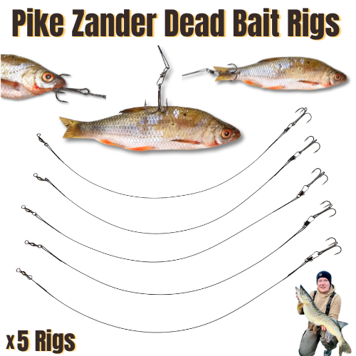 5 PIKE ZANDER RIGS DEAD BAIT WIRE TRACE Fishing Dead Bait RIGS SIZE 2 4 ...