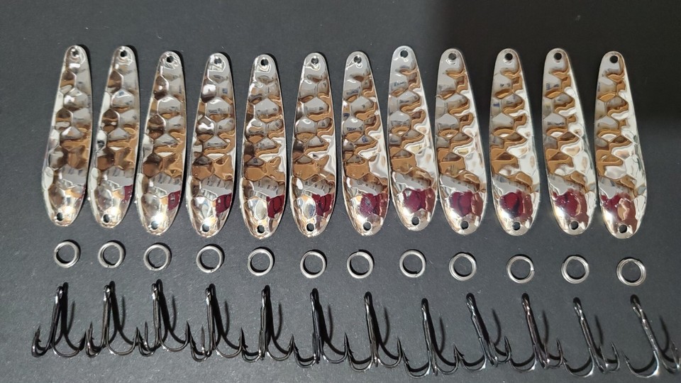 12pcs - 2 1/4in Trolling Spoon Hex Blanks w/ hooks, - SILVER or COPPER ...