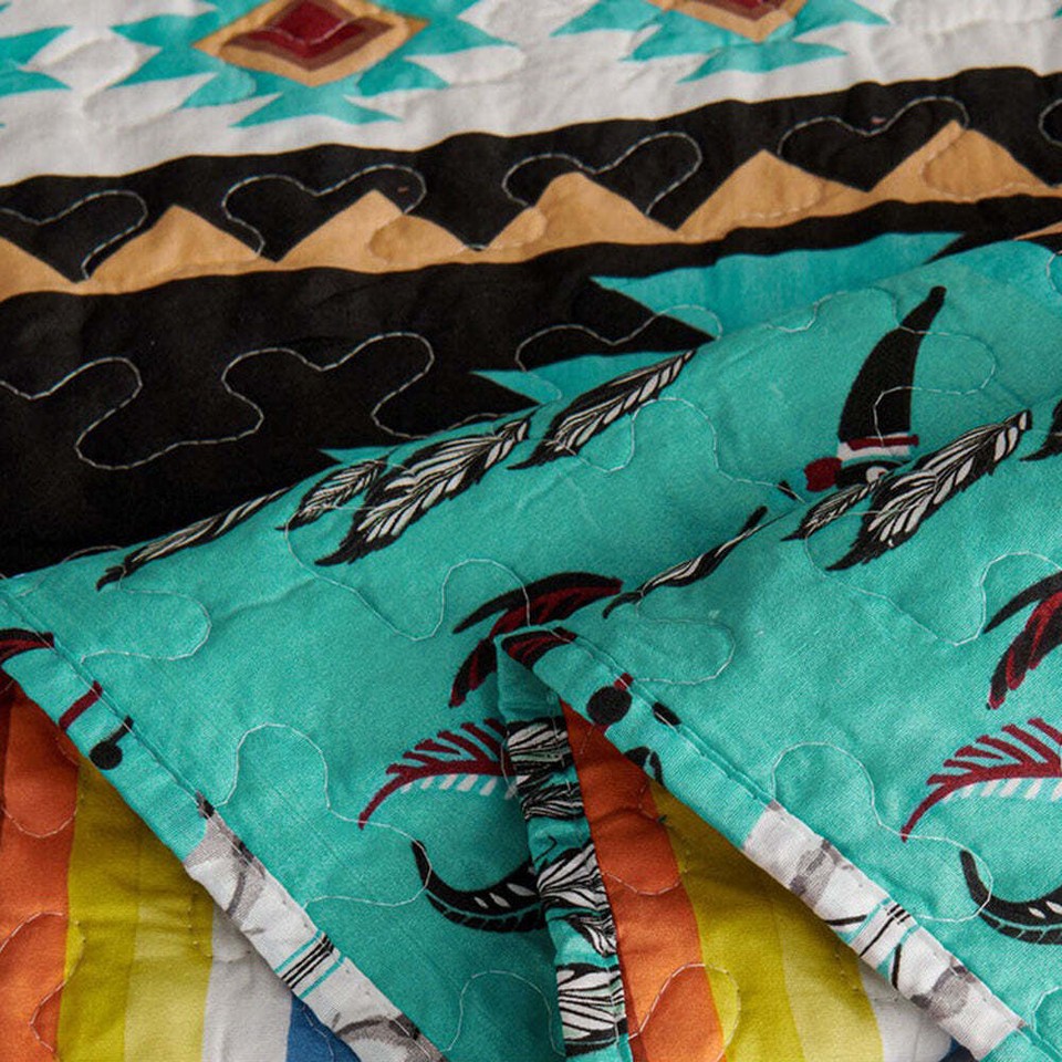 3Pcs Boho Colorful Polyester Quilt Set Geometry Printed Bedspread ...