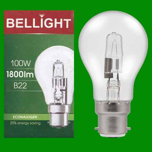 4x 100W (=120W) Clear Dimmable Eco Halogen GLS Light Bulbs BC B22 ...