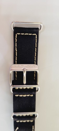 Hamilton Khaki 20mm Black Canvas & Leather Watch Band One Piece Strap ...