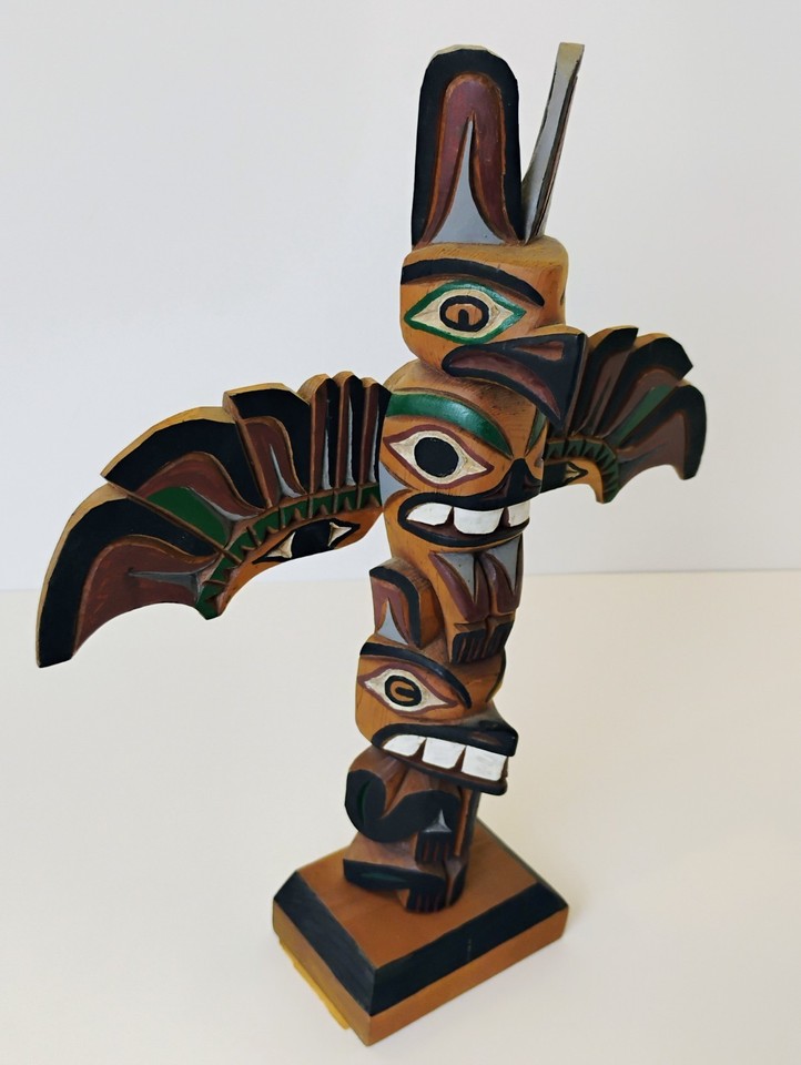 Vintage Larry Rudick Hand Carved Thunder Bird Wooden Totem Pole 13" | eBay