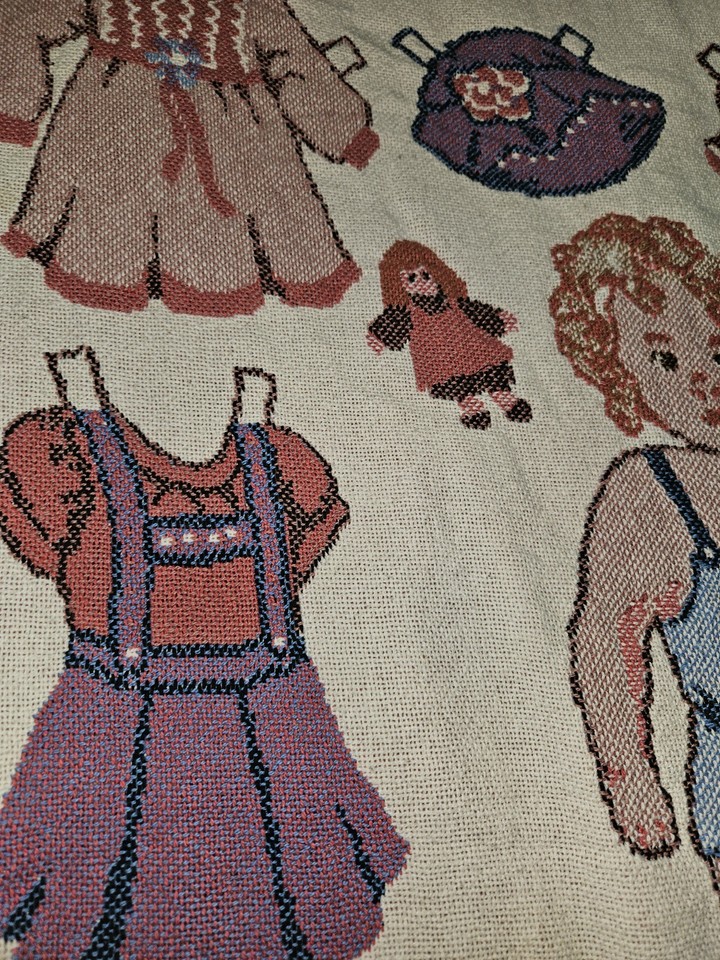 VTG HTF Paper Doll Fringed Throw Blanket Doll Figures & Clothes Pattern ...
