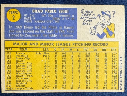 1970 TOPPS #2 DIEGO SEGUI (SEATTLE PILOTS) BASEBALL CARD | eBay