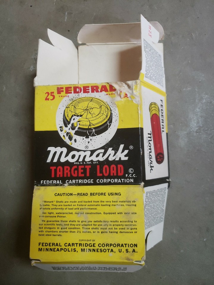 Vintage Federal Monark Target Load Shot Shells Box 16 GA 9 Shot Empty ...