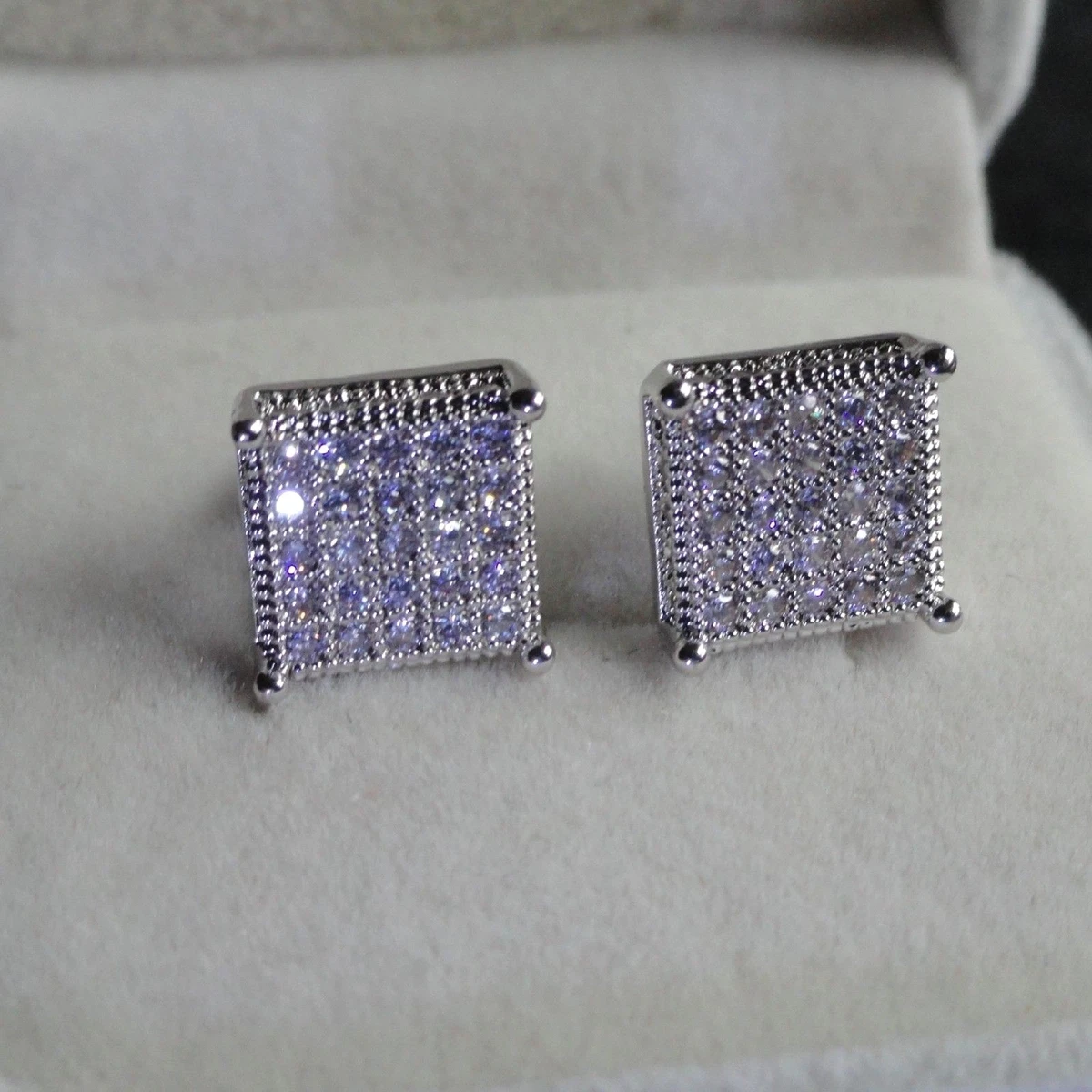 Gold Finish VVS Lab Simulated Diamond Box Earrings