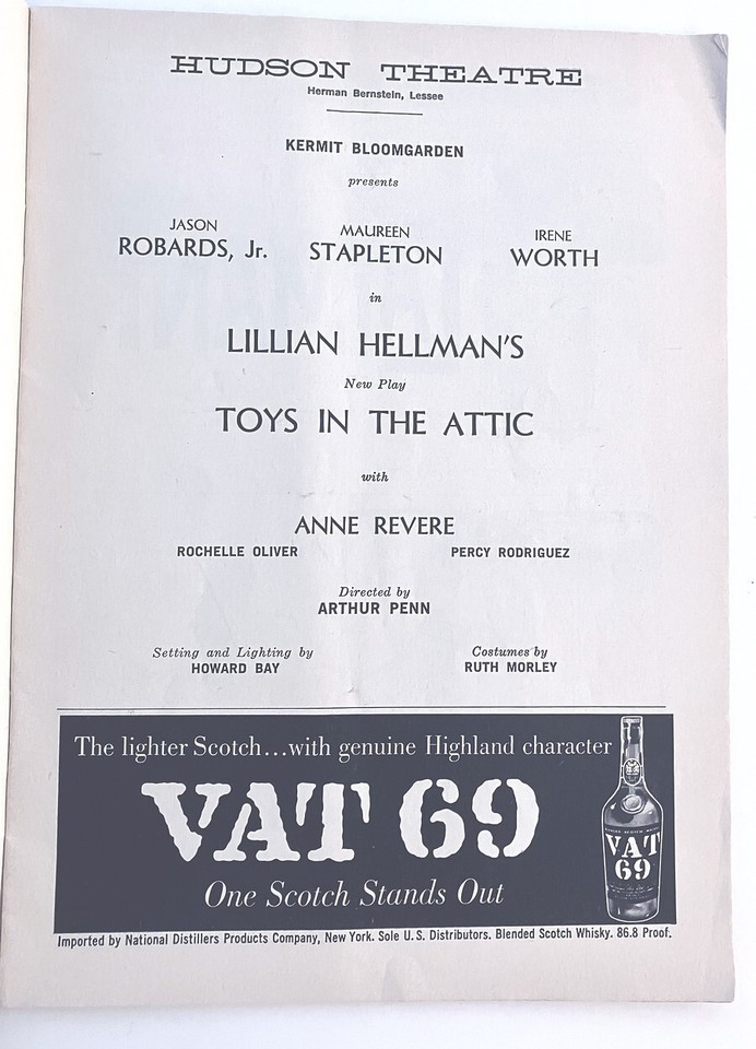 JASON ROBARDS JR Signed Broadway First Run Playbill "Toys in the Attic ...