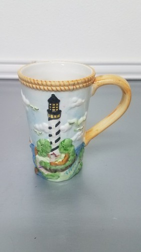 Vintage 3D Dustindive Lighthouse Ocean Hand Crafted & Painted Coffee ...