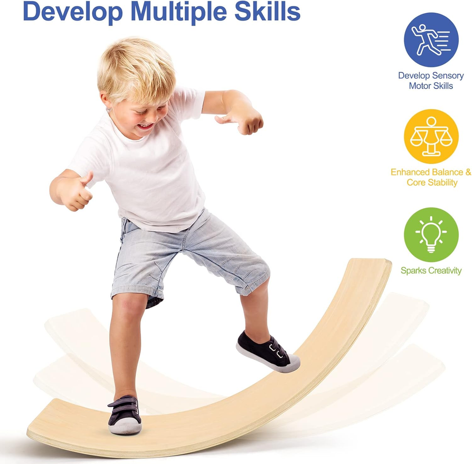 Wooden Wobble Balance Board for Kids, 32 Inch Natural Wood Rocker Board ...