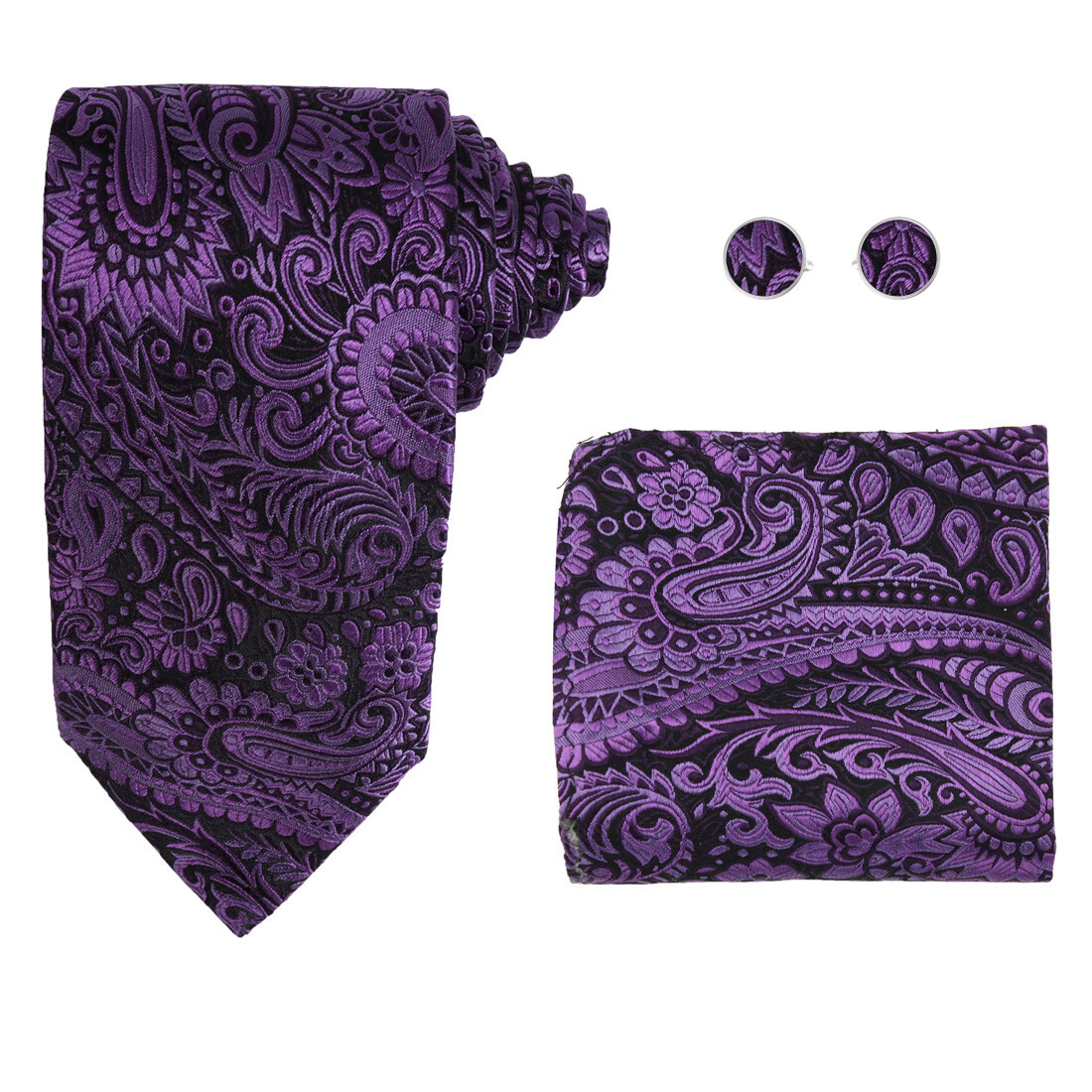 Purple Pattern Interview Gift Silk Ties Cufflinks Hanky Birthday Gifts ...