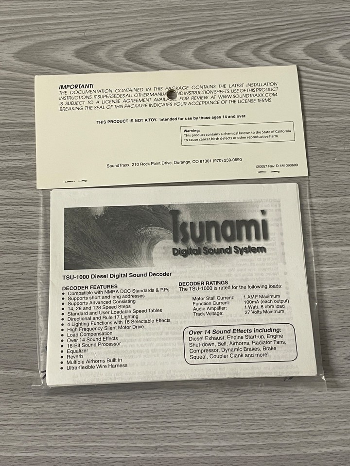 Soundtraxx Tsunami TSU-1000 Digital Sound Decoder GE FDL-16 P/N 827117 ...