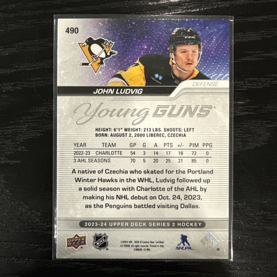 2023-24 Upper Deck Series 2 JOHN LUDVIG #490 Young Guns Pittsburgh ...