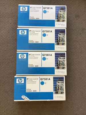 Lot of 4 HP Q7581A Cyan Toner Cartridges | eBay