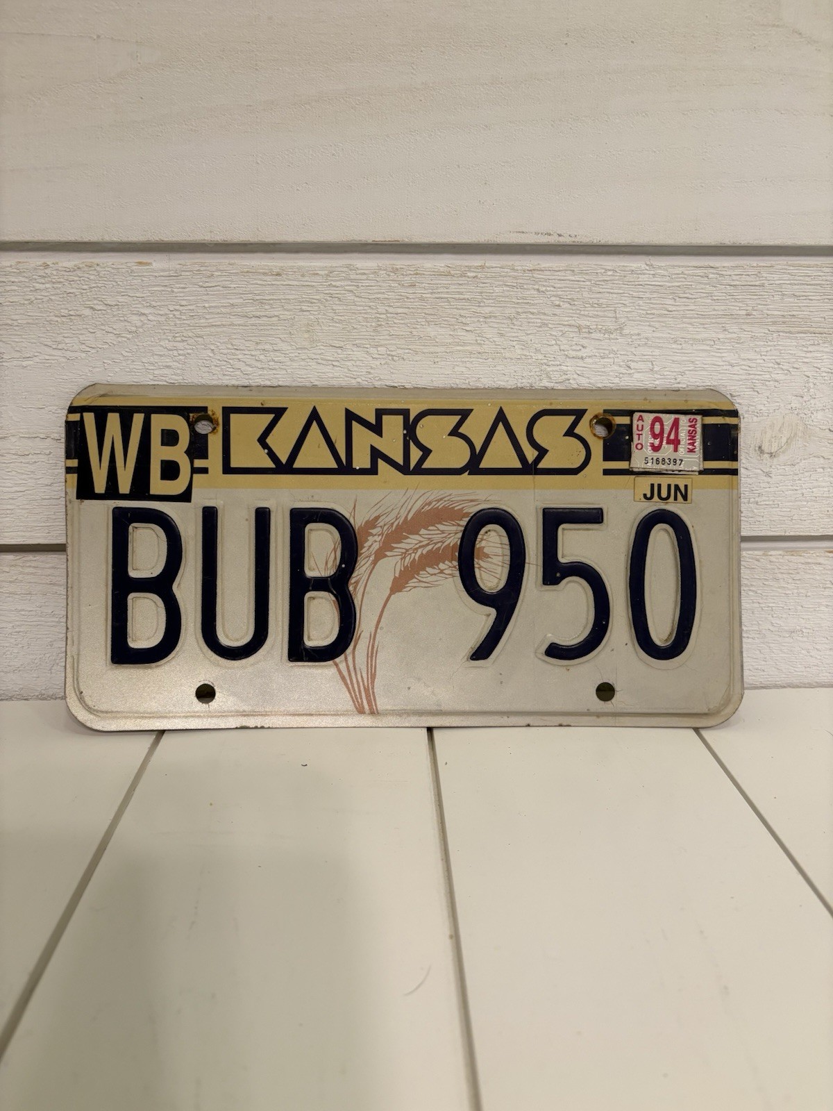 Vintage 1994 Kansas License Plate BUB 950, Wabaunsee County Collectible