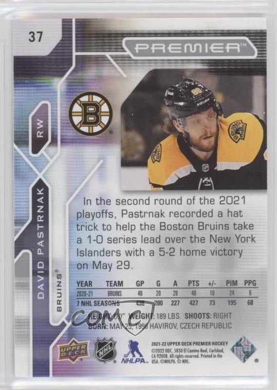 2021-22 Upper Deck Premier /299 David Pastrnak #37 | eBay