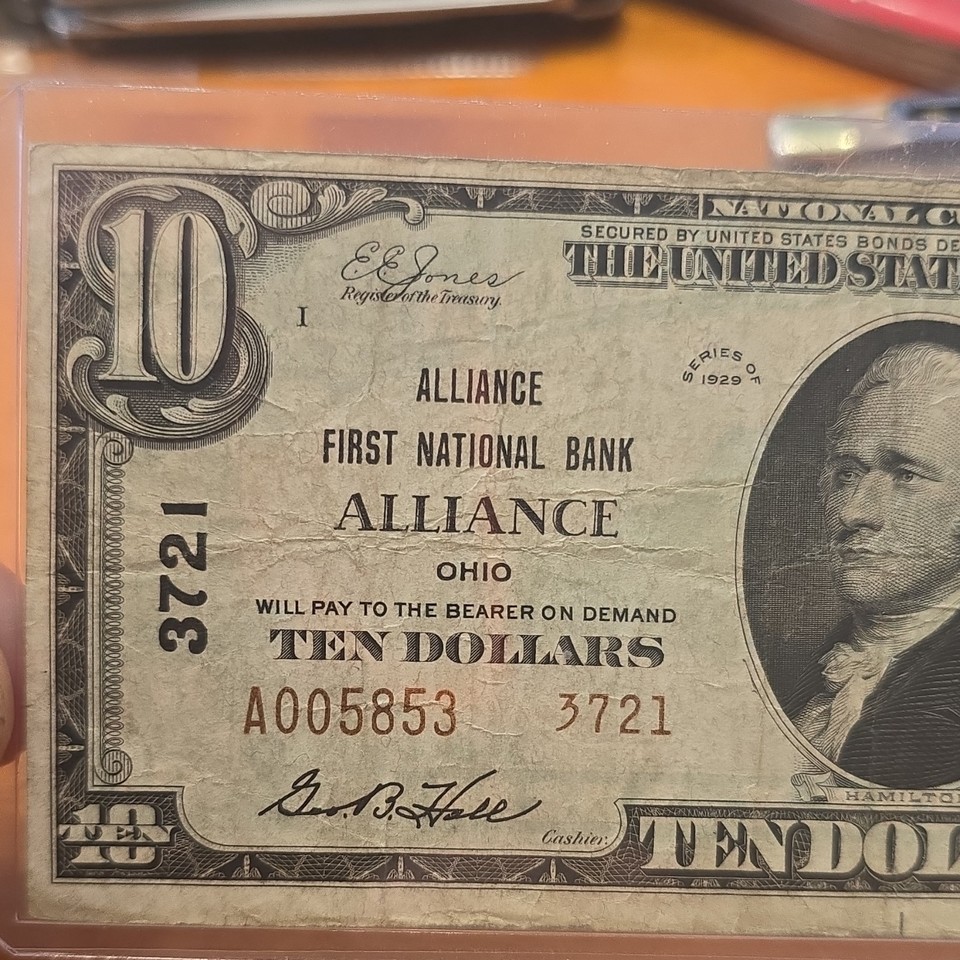 1929 type 2 $10 Alliance First National Bank Ohio Banknote A005853 ...