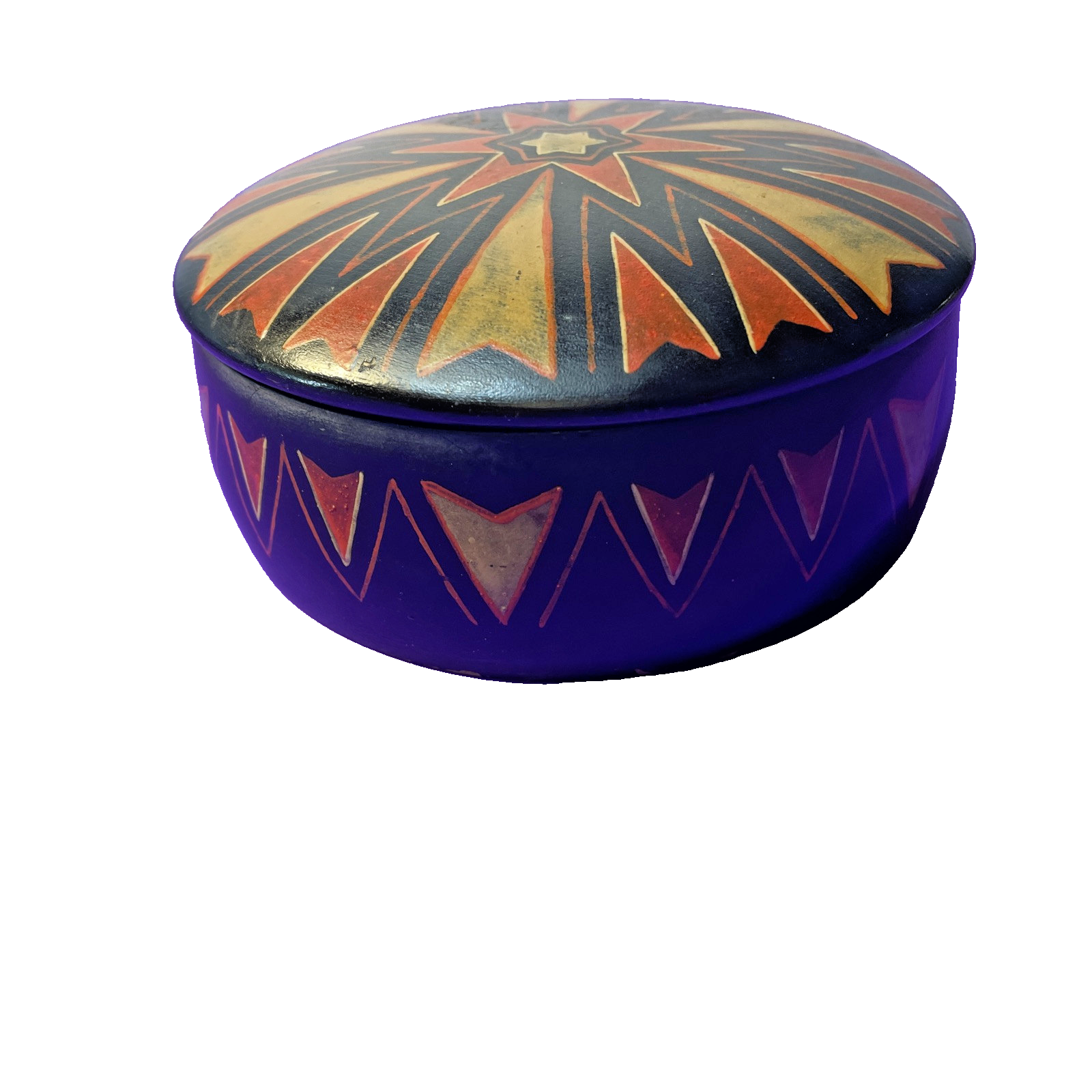 Vintage Hand Painted Wood Round Storage Box Triangle Red Stamp Tobacco ...