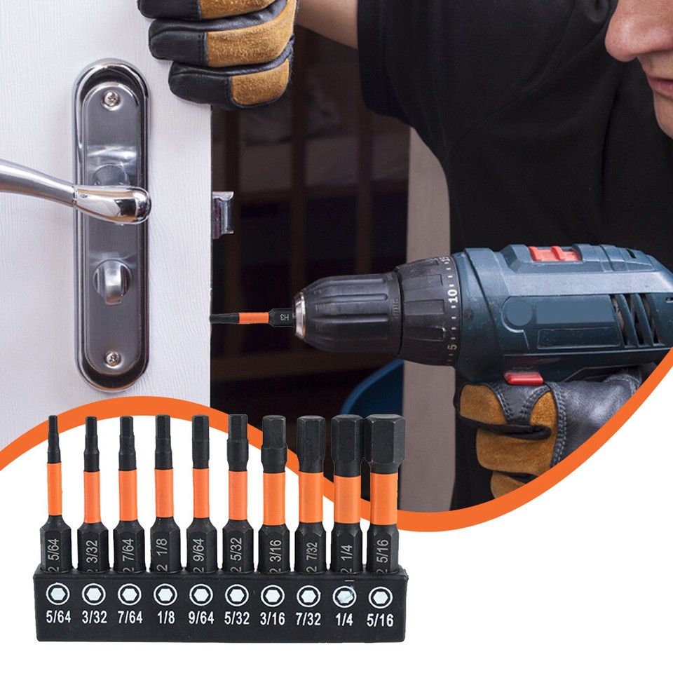 10/20 Pcs Hex Bit Set S2 Steel Hex Head Drill Bit Set Metric & SAE 1/4 ...