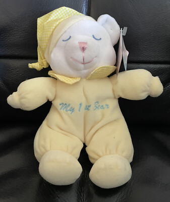 Fiesta My 1st Bear Plush Stuffed Animal Yellow Rattle Toy Sleepy Lovey ...