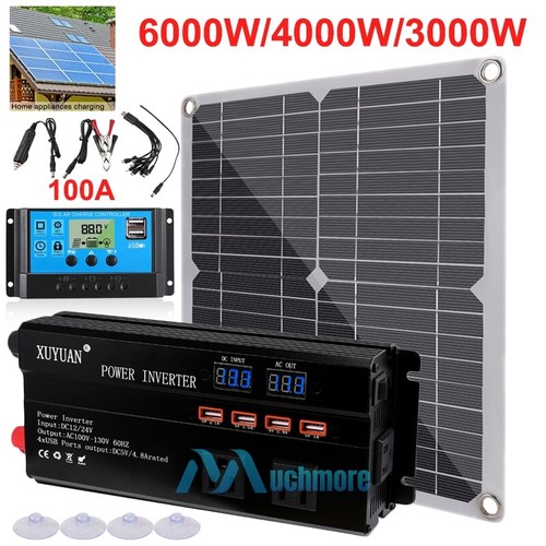 6000W Solar Panel Kit Solar Power Inverter Generator 100A Home 220V ...