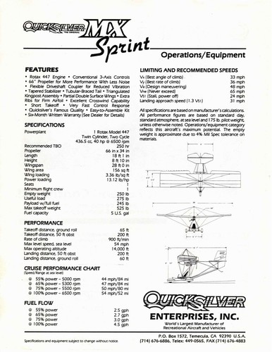 Quicksilver Ultralight Aircraft MX Sprint Brochure | eBay