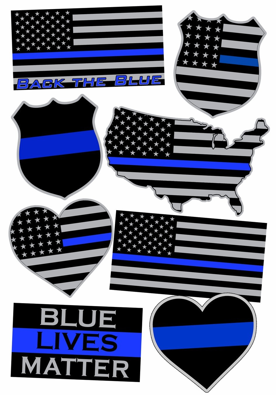 Thin Blue Line Police Flag Sticker Pack Back Car Vehicle Window Bumper ...